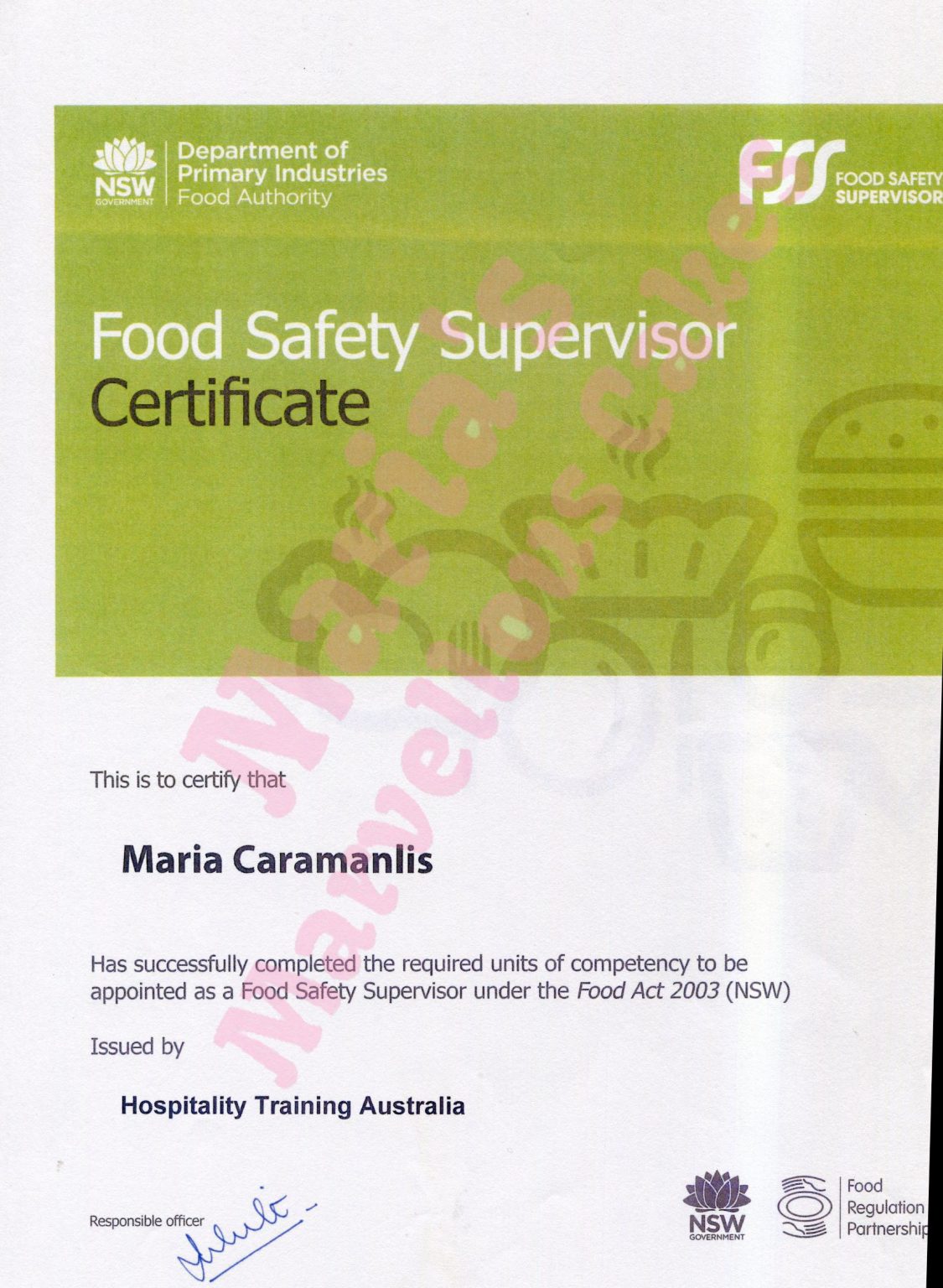 Food Safety Supervisor Certificate Part 2 Maria s Marvellous Cakes Food Safety Supervisor Certificate Part 2 Maria s Marvellous Cakes